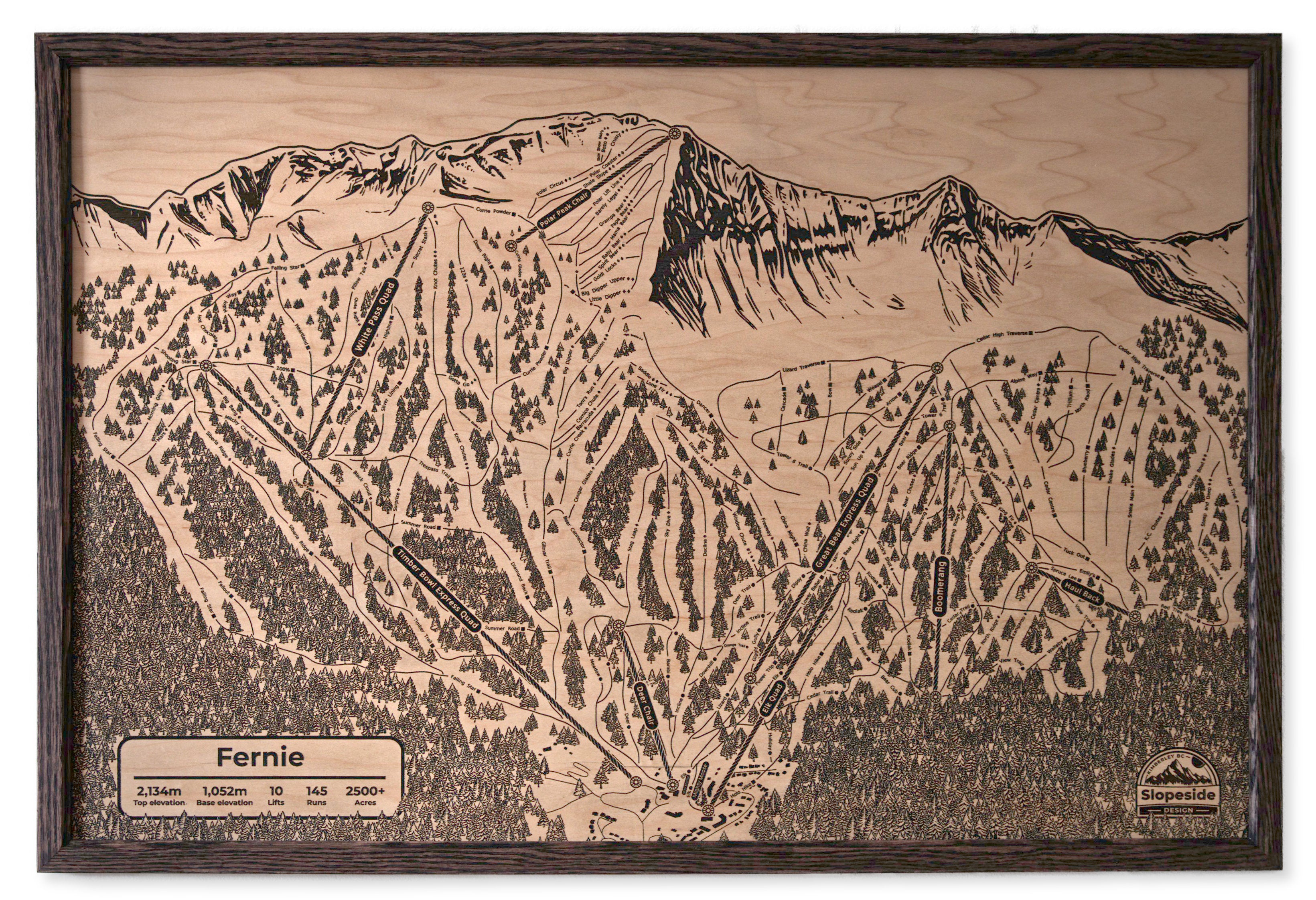 Fernie Alpine Resort - Wooden Engraved Map – Slopeside Design