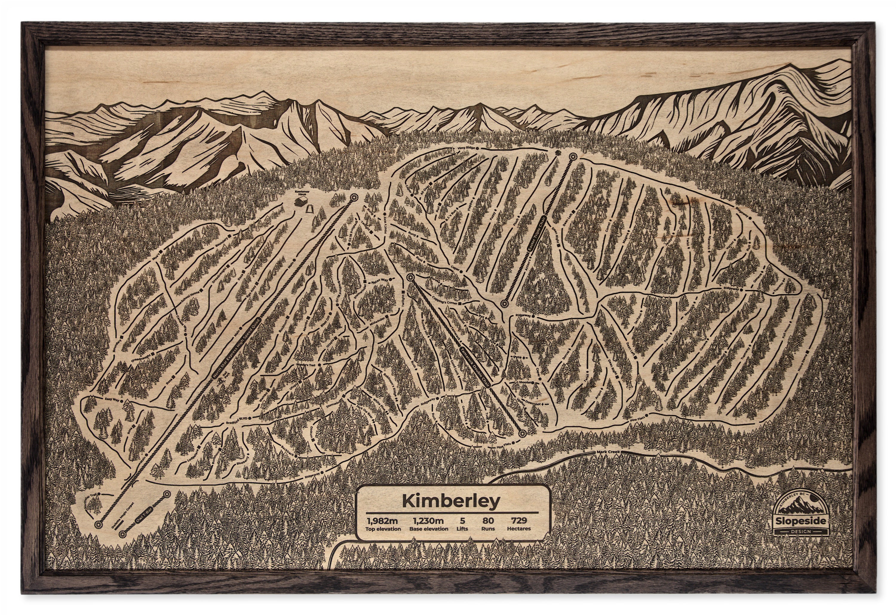 Kimberley Alpine Resort — Wooden Engraved Trail Map – Slopeside Design